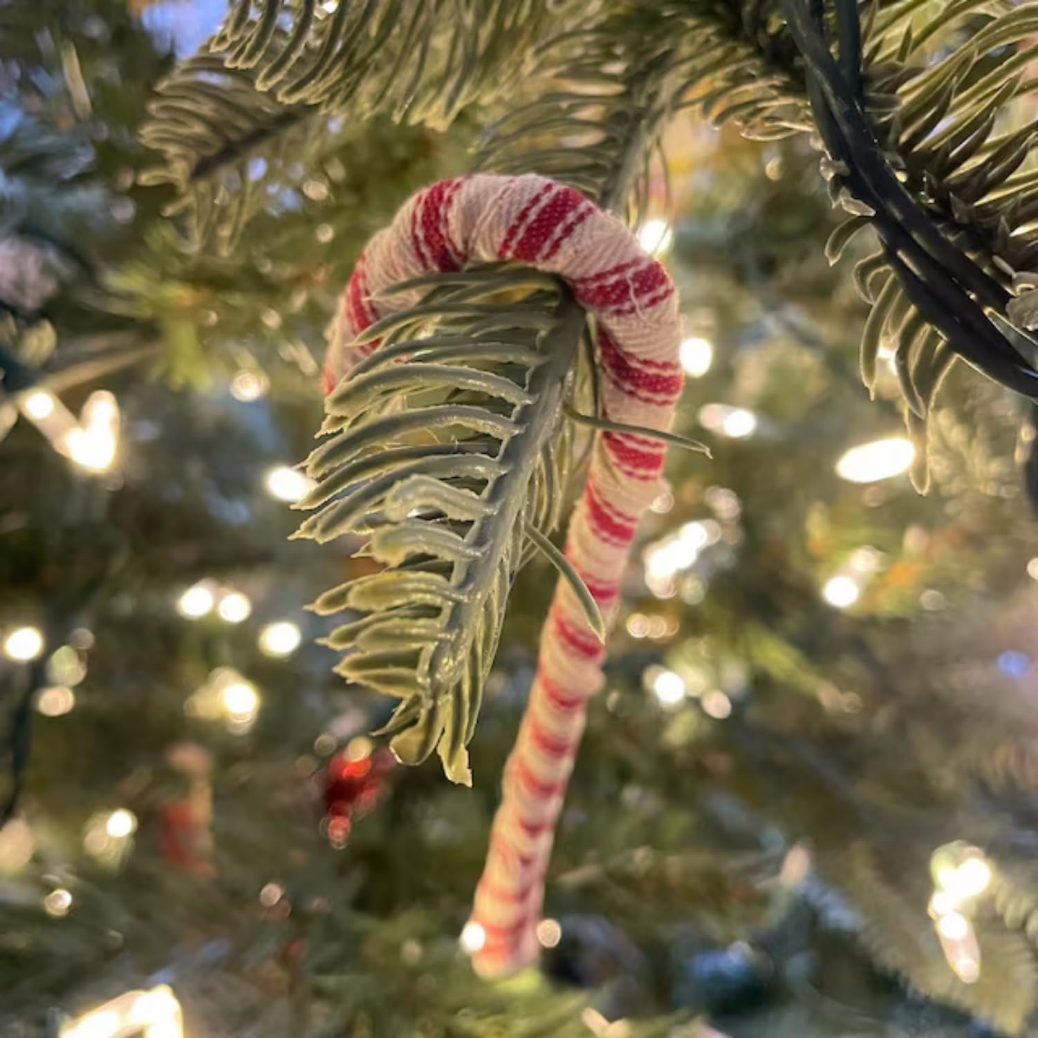 24pcs Candy Cane Christmas Decorations for Tree - Red White Fabric Wrapped Candy Cane Christmas Hanging Ornaments for Farmhouse Christmas Decor Gift Candyland Party Favor Supplies