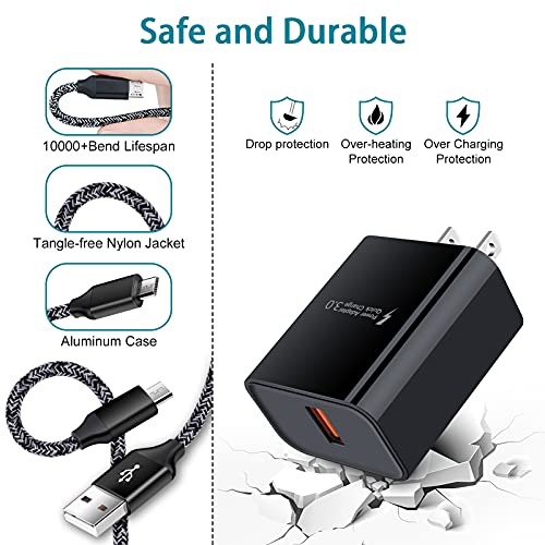 Adaptive Fast Charger Android Charger for Samsung Galaxy S7 Edge S6 S5 J3 J3V J7 J7V J5,Moto G5 G4 E6 E5 E4,LG Stylo 3 2 G4 K50 K40 K22 K20,Tablet,Android Phone,HTC, 3ft Fast Charging Micro USB Cable