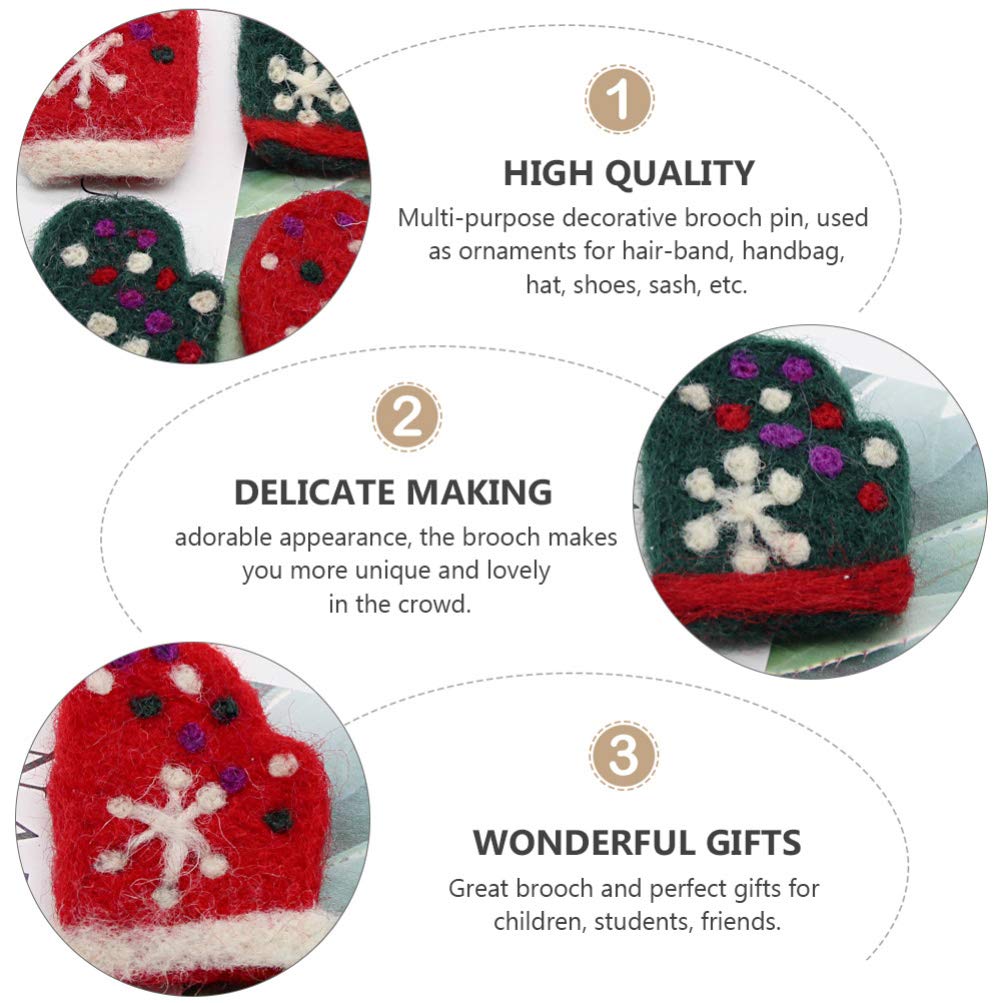 PRETYZOOM 5pcs Wool Felt Gloves Corsage Embellishments Flatback Jewelry Accessories Suit Breast Pin Enamel Brooch Snowflake Cartoon