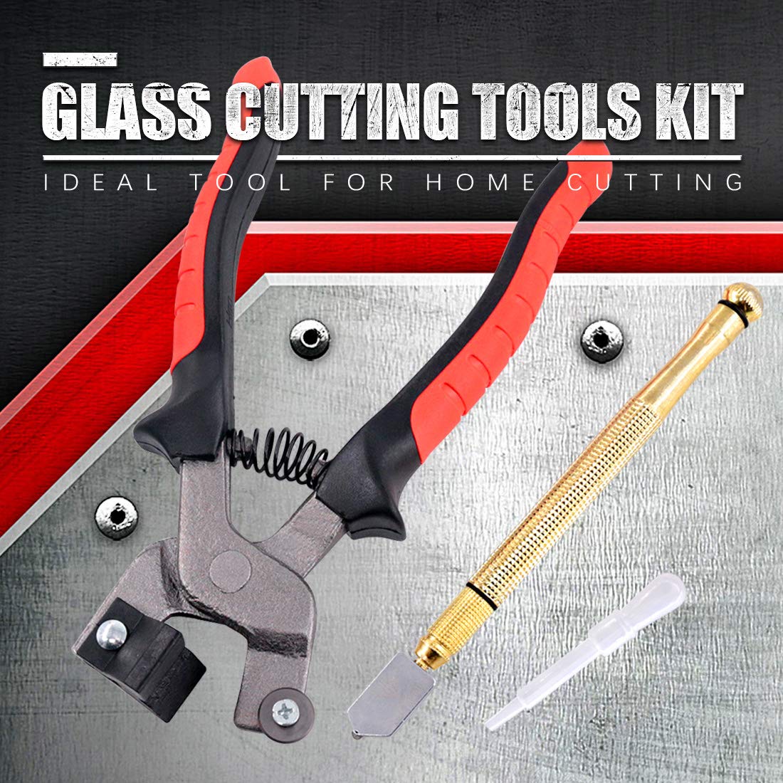 Swpeet 3Pcs Glass Cutting Tools Kit, Including Pro-Grade Tile Glass Cutting Pliers and 3mm-18mm Glass Cutter Handle Pencil Style Oil Feed Carbide Tip Glass Cutter Cutting Tools for Mosaic, Tiles