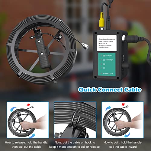 Sanyipace Sewer Camera, Remote Control, 1080P FHD, Zoom in, 100FT/30M, Sapphire Lens, Battery Level Display, 12 Adjustable White LEDs, 7'' LCD Screen, Plumbing Drain Camera, 16GB Card, Battery Powered
