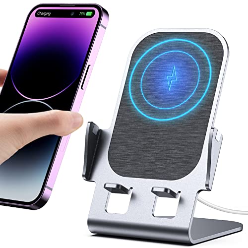 15W Fast Wireless Charger,Aluminum Alloy Cell Phone Stand,Compatible with iPhone 14 13 12 XR XS 8 Series Samsung Galaxy S21 S20 Note 20 10 Google etc, with 20W USB C PD Adapter 5ft Cable Cord
