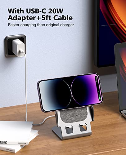 15W Fast Wireless Charger,Aluminum Alloy Cell Phone Stand,Compatible with iPhone 14 13 12 XR XS 8 Series Samsung Galaxy S21 S20 Note 20 10 Google etc, with 20W USB C PD Adapter 5ft Cable Cord