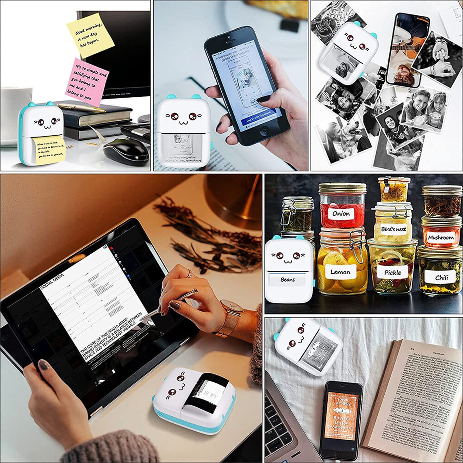 TVAIGER Portable Mini Printer, Inkless Thermal Sticker Printer, Wireless Bluetooth Photo Printer with 6 Rolls Printing Paper for Sticker, Label, Text Memo, Receipt, Photo Printers (Blue)