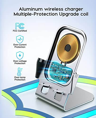 15W Fast Wireless Charger,Aluminum Alloy Cell Phone Stand,Compatible with iPhone 14 13 12 XR XS 8 Series Samsung Galaxy S21 S20 Note 20 10 Google etc, with 20W USB C PD Adapter 5ft Cable Cord