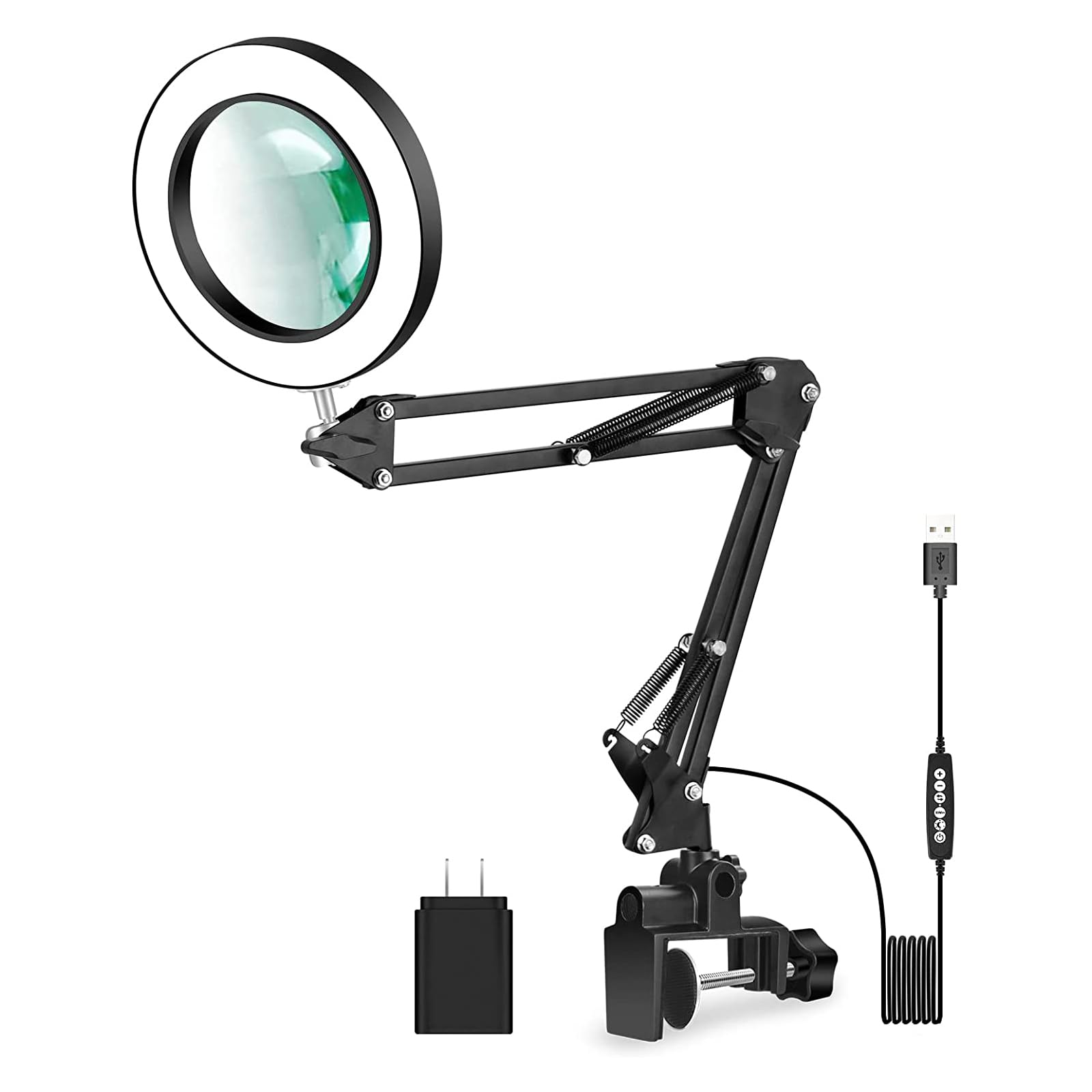 BRISON Magnifying Desk Lamp with Clamp, 3 Adjustable Light, 10 Brightness 8X Magnifier Lamps for Reading/Office/Soldering/Crafts, Swing Arms LED Desk Lamp with Sleep Timer Function