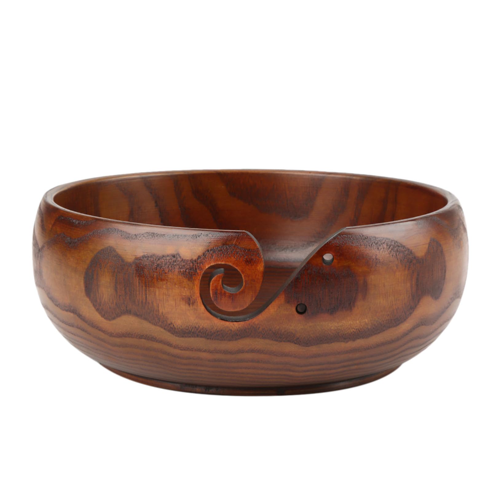 Wooden Yarn Bowl, Handmade Natural Wood Craft Knitting Yarn Bowls with Holes Storage Gift for Knitting and Crocheting (7.1 x 2.8 inch)