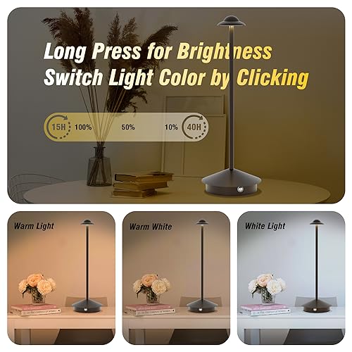liveMAX Rechargeable Table Lamp,Cordless Table Lamp,Touch Dimmable Wireless Lamp in Aluminium,5000mAh Battery Desk Lamp for Home/Restaurant/Outside Dining/Dinner/Patio(Brown)