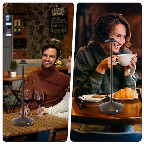 liveMAX Rechargeable Table Lamp,Cordless Table Lamp,Touch Dimmable Wireless Lamp in Aluminium,5000mAh Battery Desk Lamp for Home/Restaurant/Outside Dining/Dinner/Patio(Brown)
