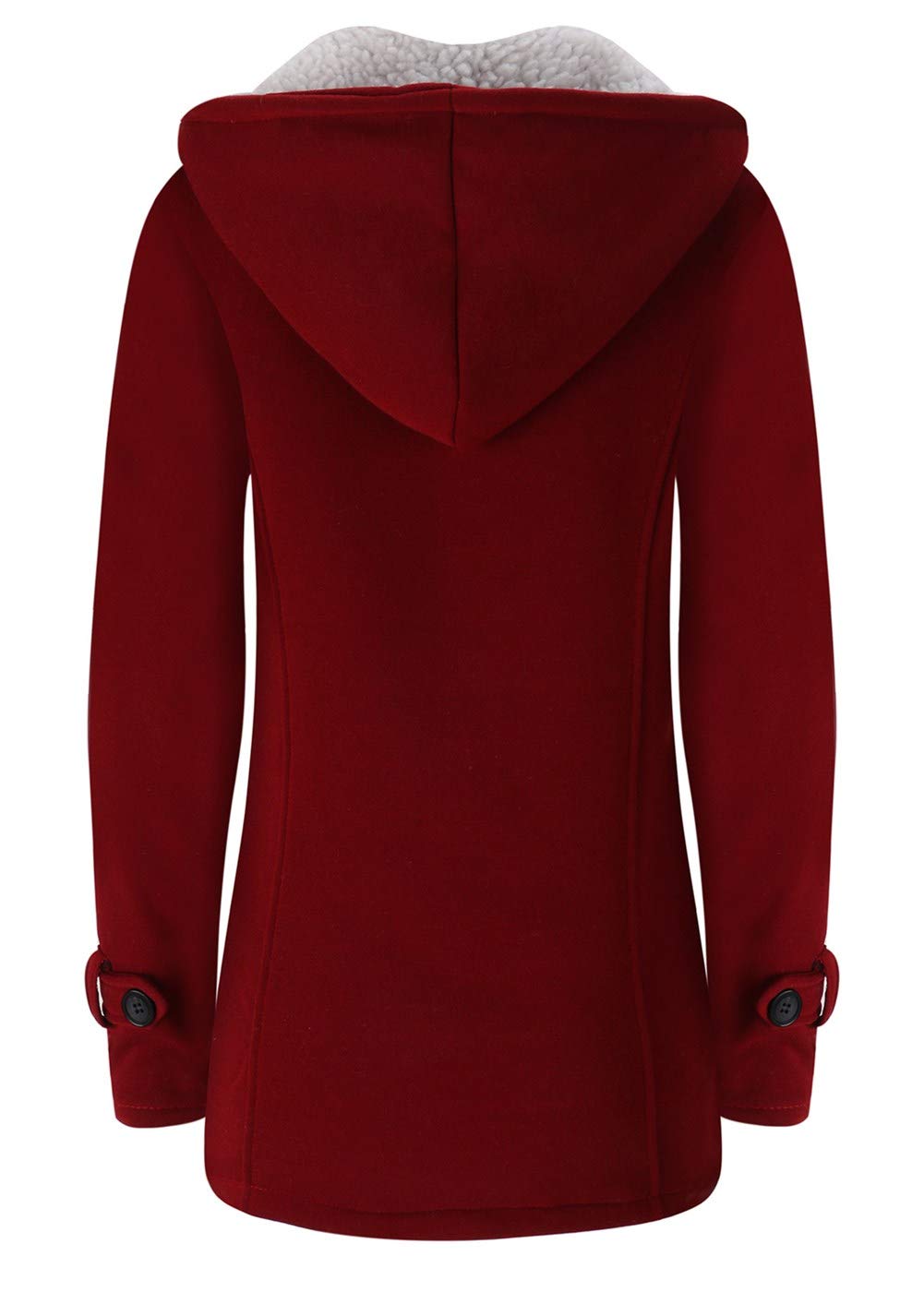 JiangWu Womens Fashion Horn Button Fleece Thicken Coat with Hood Winter Warm Jacket (XX-Large, Wine-red)