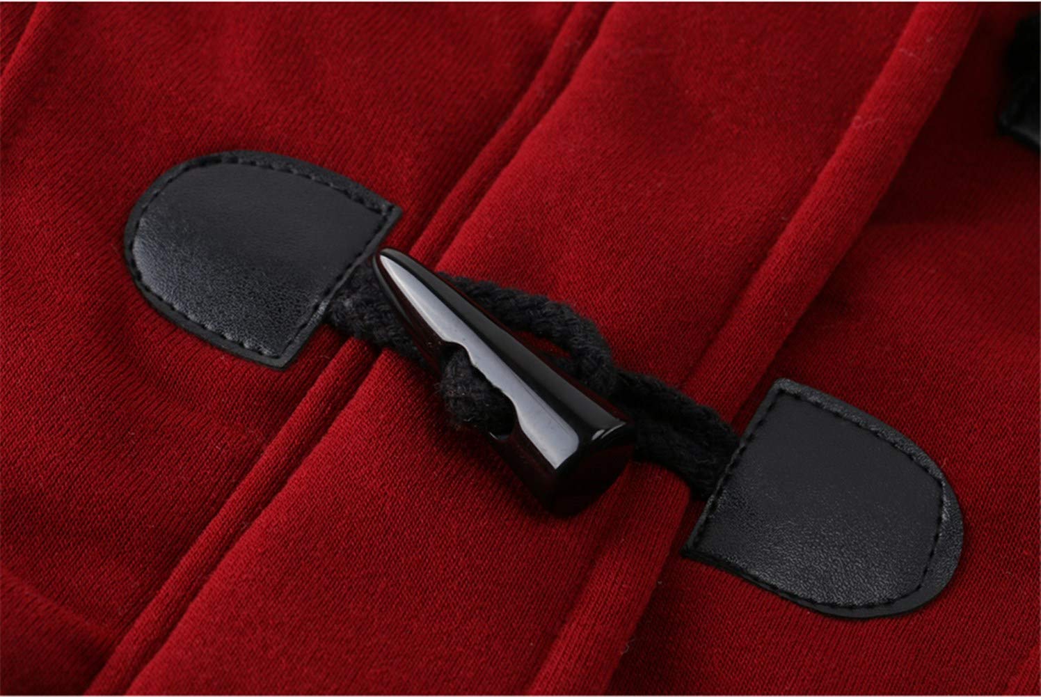 JiangWu Womens Fashion Horn Button Fleece Thicken Coat with Hood Winter Warm Jacket (XX-Large, Wine-red)