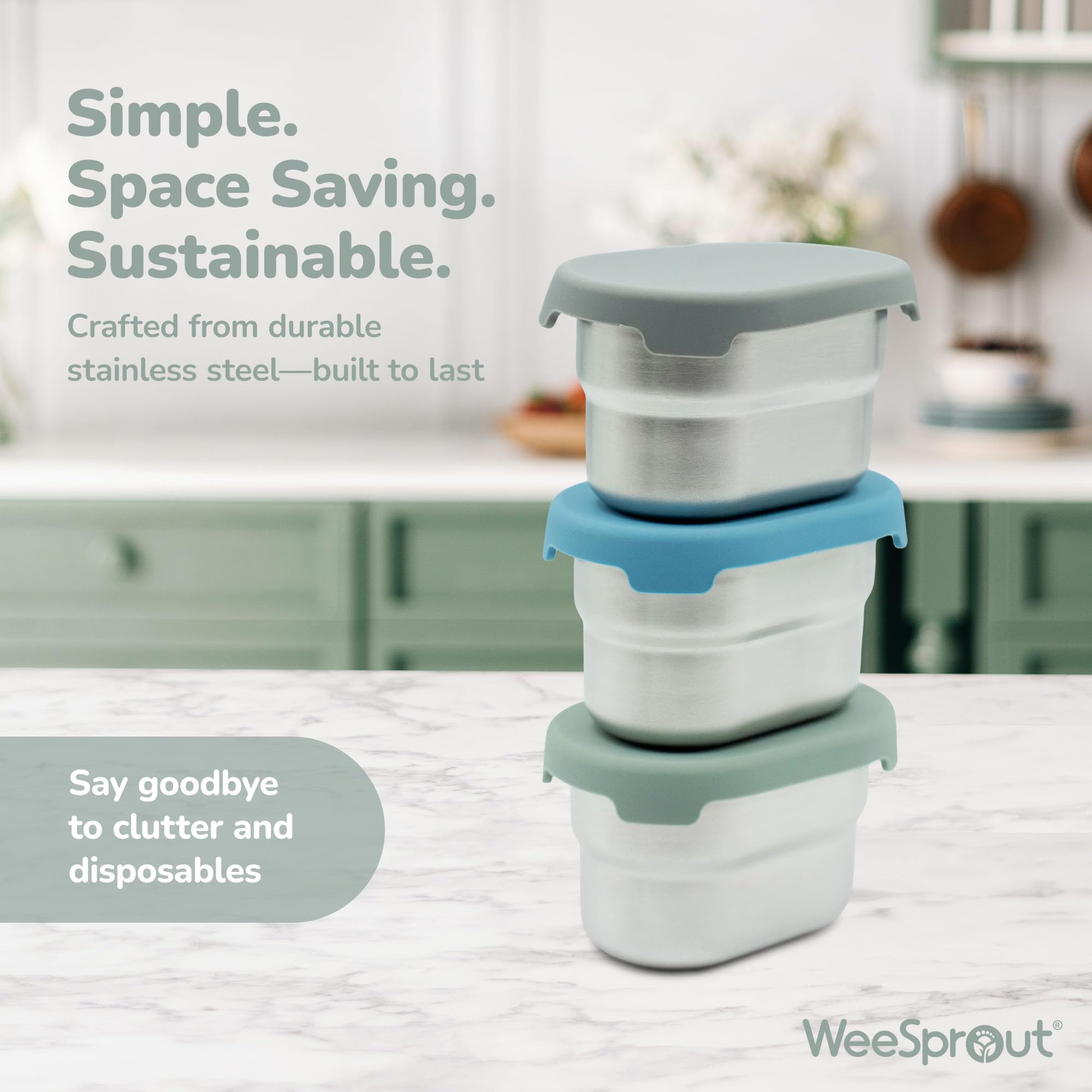 WeeSprout 18/8 Stainless Steel Condiment Containers - Set of 3 Small Dipping Sauce Cups (2.5 oz) with Lids, Pack in Kid/Adult Lunch Box, Leakproof Silicone Lids, Easy to Open, for Dips/Condiments