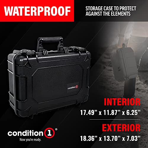 Condition 1 Medium Waterproof Hard Case with Foam, Heavy-Duty Protective Portable Storage Travel Hard Shell Carrying Cases for Camera, Electronics, Tools, Tactical Gear, 18" x 14" x 7"#801, Black