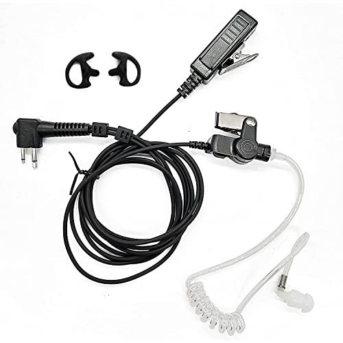 WODASEN 2 Pin PTT Transparent Acoustic Tube Earpiece for Motorola CP200 CLS1110 CLS1410 GP300 Walkie Talkies Earphone Two Way Radio Headset Push to Talk Button Mic Headphones with Black Earmold