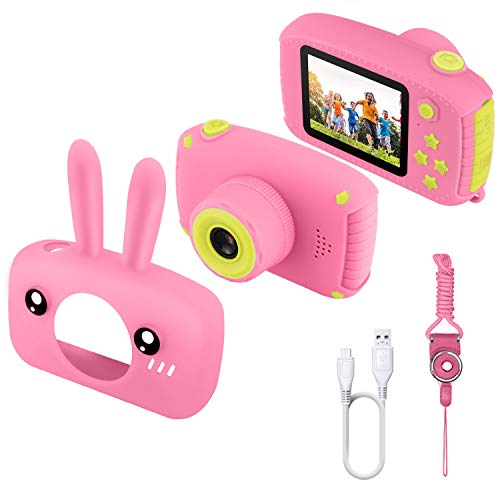 JAMSWALL Kids Camera, 12MP 1080P FHD Digital Video Camera with 28 Funny Filters, Soft Silicone Cute Shell, 2.4 Inch IPS Screen for 3-14 Years Girls