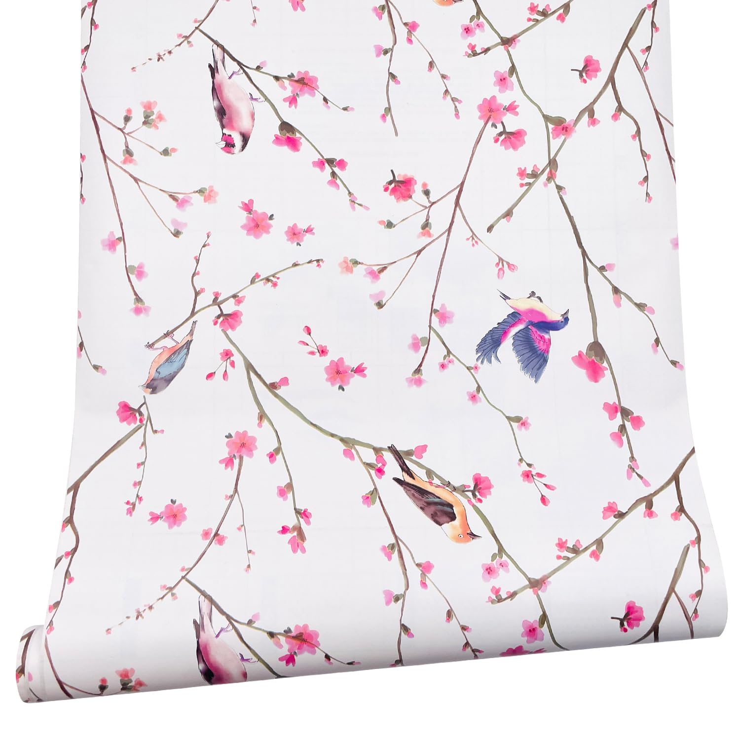 Yifely Peel & Stick Shelf Liner Removable Shelving Paper for Covering Apartment Old Nightstand Closet, Peach Birds, 17.7 Inch by 9.8 Feet