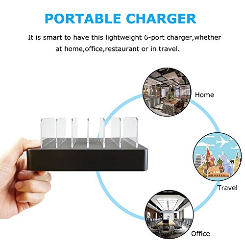 Fastest Charging Station with QC Quick Charge 3.0, COSOOS 63W 12A 6-Port USB Charging Station for Multiple Devices with 6 Mixed Short Cable & iWatch Stand, Multi Charger Station for Cell Phone, Tablet