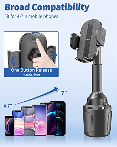 OQTIQ Cup Holder Phone Mount for Car No Shaking Cup Phone Holder for Car Sturdy & Adjustable Cell Phone Holder Mount for Truck, SUV Quick Extension Long Arm for iPhone, Samsung, Nokia, LG, Smartphones