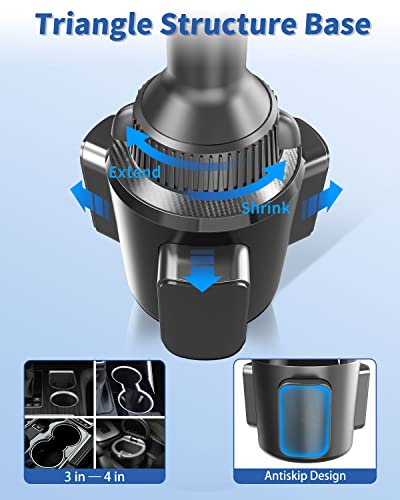 OQTIQ Cup Holder Phone Mount for Car No Shaking Cup Phone Holder for Car Sturdy & Adjustable Cell Phone Holder Mount for Truck, SUV Quick Extension Long Arm for iPhone, Samsung, Nokia, LG, Smartphones