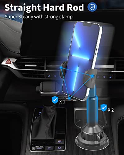 OQTIQ Cup Holder Phone Mount for Car No Shaking Cup Phone Holder for Car Sturdy & Adjustable Cell Phone Holder Mount for Truck, SUV Quick Extension Long Arm for iPhone, Samsung, Nokia, LG, Smartphones