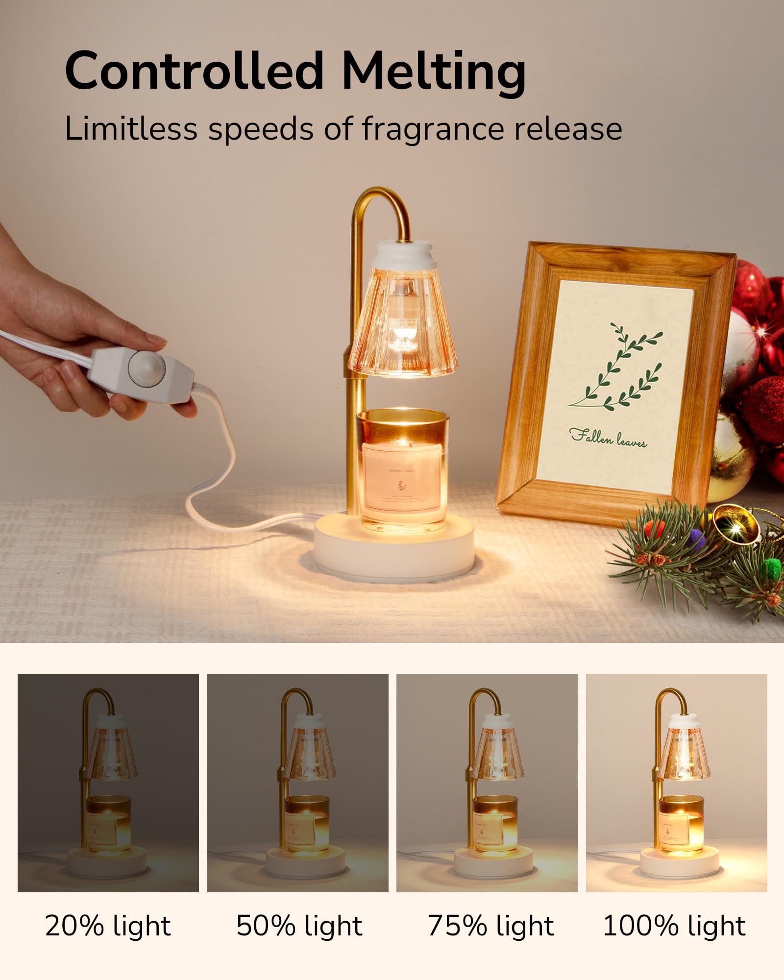 ULG 2-Pack Candle Warmer Lamp with Dimmer, Lamp Candle Heater with 4 Bulbs for 3 Wick Candles, Height Adjustable Candle Melter Light for Scented Wax, for Her/Mom, Amber