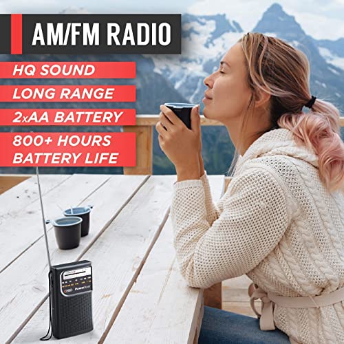 PowerBear Portable Radio | AM/FM, Battery Operated, Long Range (Black,Red)