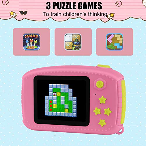 JAMSWALL Kids Camera, 12MP 1080P FHD Digital Video Camera with 28 Funny Filters, Soft Silicone Cute Shell, 2.4 Inch IPS Screen for 3-14 Years Girls