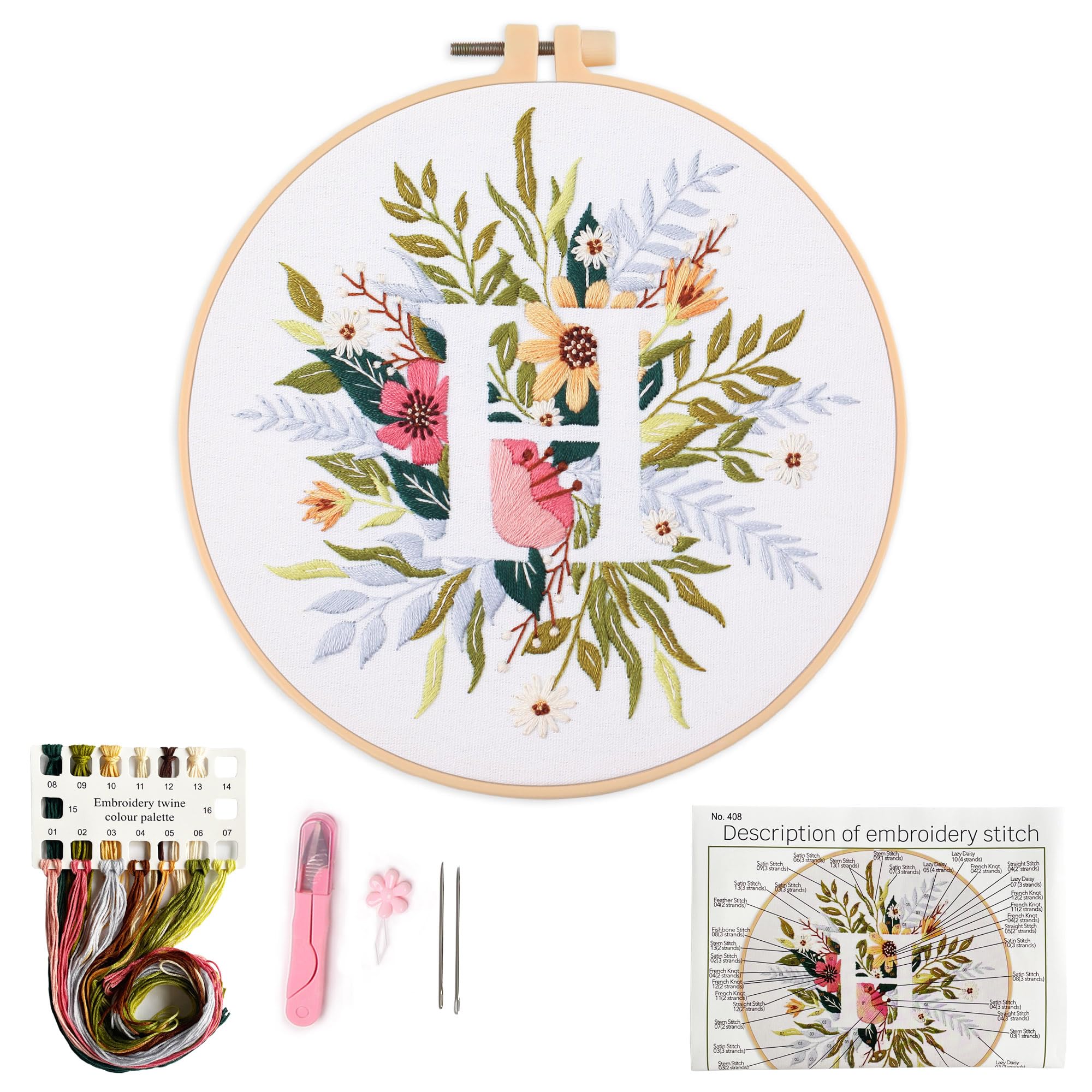 Silentsea Embroidery kit, 3 Sets of Floral Patterns for Beginners, with Hoops, Embroidery Cloth, Needles, Embroidery Thread and Other Tools