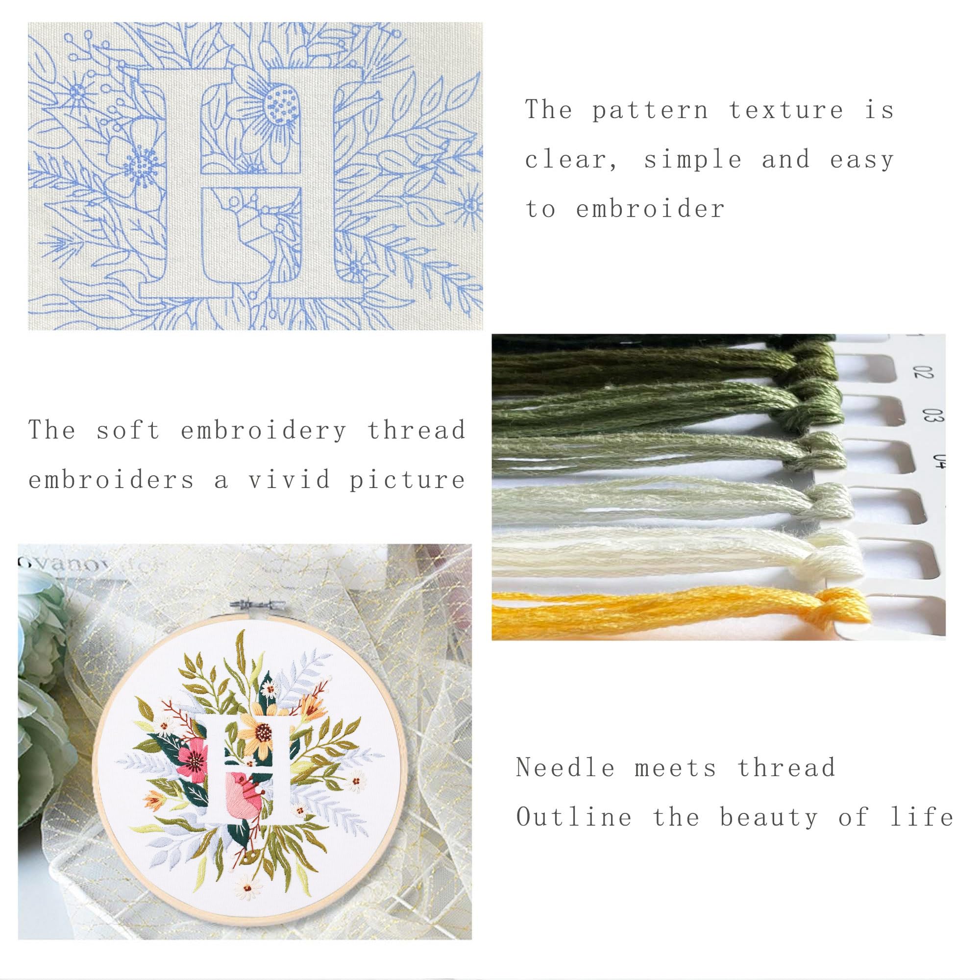 Silentsea Embroidery kit, 3 Sets of Floral Patterns for Beginners, with Hoops, Embroidery Cloth, Needles, Embroidery Thread and Other Tools