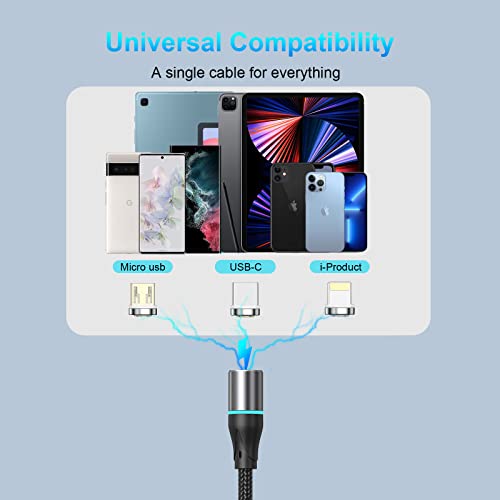 NetDot Magnetic Charging Cable,3in1 Gen12 (5ft/3 Pack Black) 18W Fast Charging Magnetic Phone Charger and Data Transfer Magnetic Charger for USB-C,Micro USB and i-Product