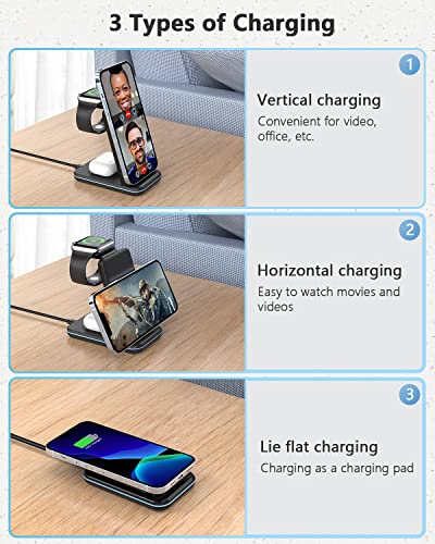 Wireless Charger, 3 in 1 Fast Wireless Charging Station, Wireless Charging Stand Dock 18W Foldable for Apple Watch SE/7/6/5/4/3/2 AirPods 3/2/Pro iPhone 13/12/11/Pro/XS/Xs Max/XR/X/SE/8/8 Plus