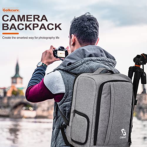 Golkcurx Camera Bag for DSLR/SLR Cameras,Camera Backpack Waterproof for Photographers Grey L