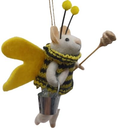 OnHoliday Wool Felt Mouse in Bee Suit Hanging Christmas Tree Ornament