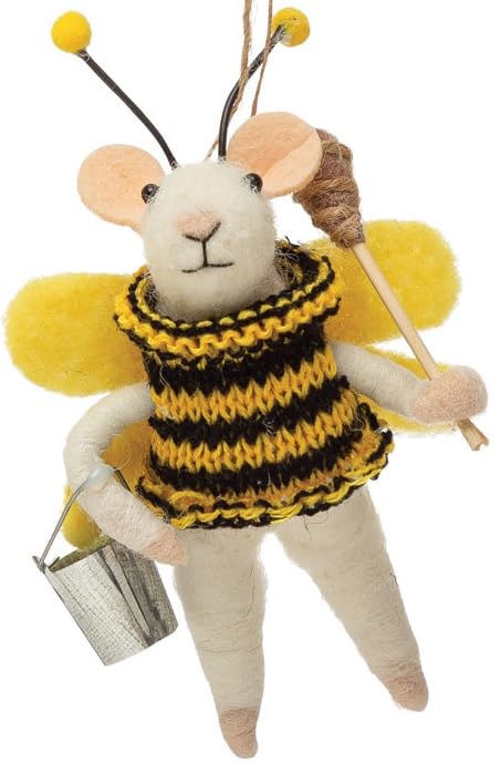 OnHoliday Wool Felt Mouse in Bee Suit Hanging Christmas Tree Ornament
