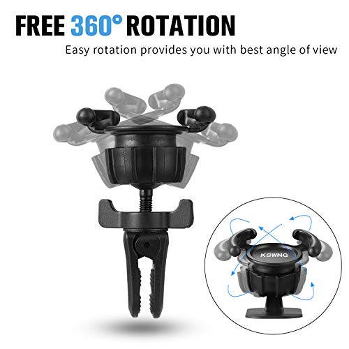 KSWNG Universal Air Vent Car Mount and Dashboard Sticker Holder 360° Rotation Clip Car Mount Phone Holder with Adjustable Switch Lock for Smartphones GPS Navigation (2 Pack, Black)