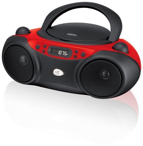 GPX, Inc. Portable Top-Loading CD Boombox with AM/FM Radio and 3.5mm Line In for MP3 Device - Red/Black