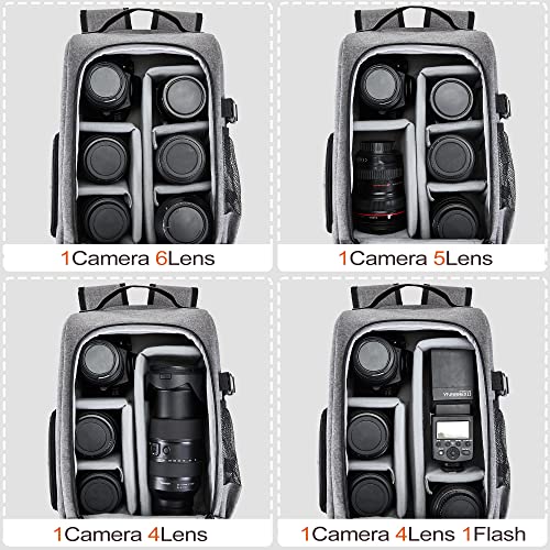 Golkcurx Camera Bag for DSLR/SLR Cameras,Camera Backpack Waterproof for Photographers Grey L