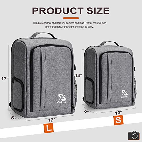 Golkcurx Camera Bag for DSLR/SLR Cameras,Camera Backpack Waterproof for Photographers Grey L