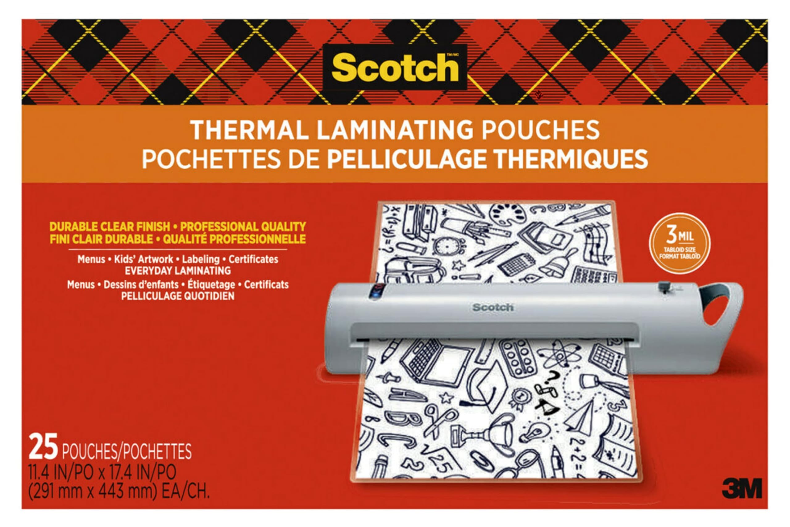 Scotch Thermal Laminating Pouches, 25 Pack Laminating Sheets, 3 Mil, 11 x 17 Inches, Education Supplies & Craft Supplies, For Use With Thermal Laminators, Legal Size Sheets (TP3856-25)