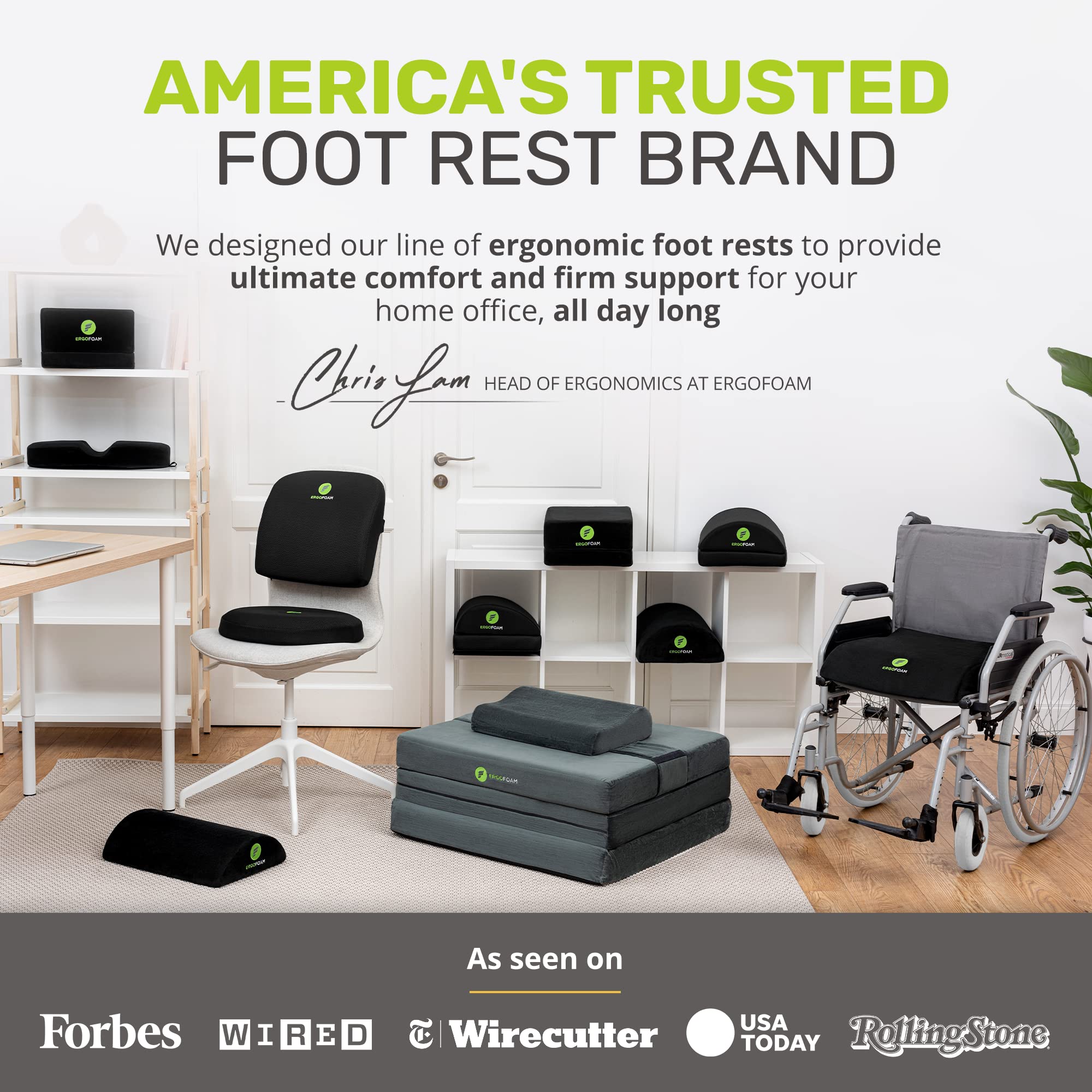 ErgoFoam XL Foot Rest for Stools and High Chairs - Adjustable Foot Rest for Added Height - Extra Large Premium Velvet Soft Foam Footrest (Black)