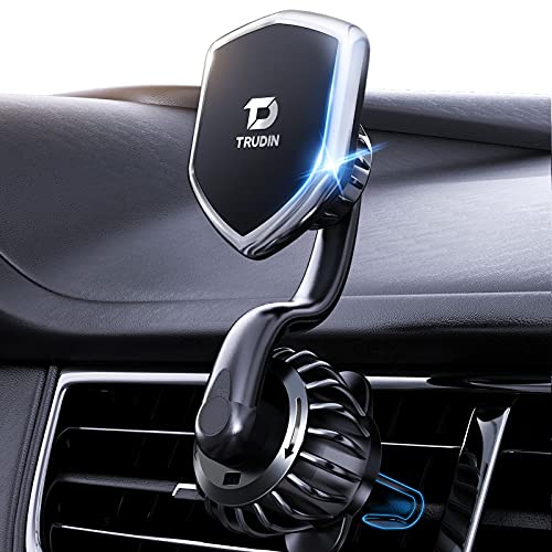 【Military-Grade Magnetic Vent Hook】 Phone Holder for Car【Ultra Sturdy】 Hands-Free Car Phone Holder Mount【Sharp Turns & Bumpy Roads Friendly】 Compatible with iPhone, Samsung,All Smartphones (Long Arm)
