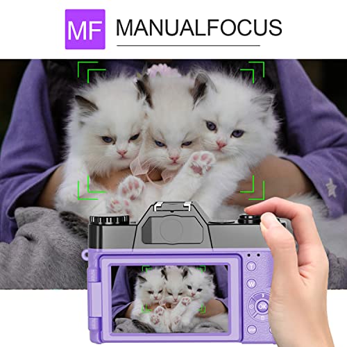 4K Digital Camera for Photography VJIANGER 48MP Vlogging Camera for YouTube with 3.0’’ 180° Flip Screen, WiFi, 16X Digital Zoom, Wide Angle & Macro Lens, 2 Batteries, 32GB Micro SD Card(W02-Purple30)