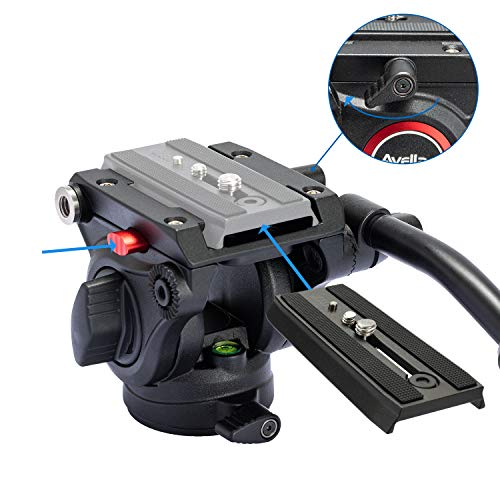 Avella Video Tripod Fluid Head with Quick Release Plate, Lightweight Heavy Duty Compatible with Manfrotto,Max Load 13.2lb/6kg for Video Canon Nikon Sony Olympus Panasonic DSLR Camera, V501