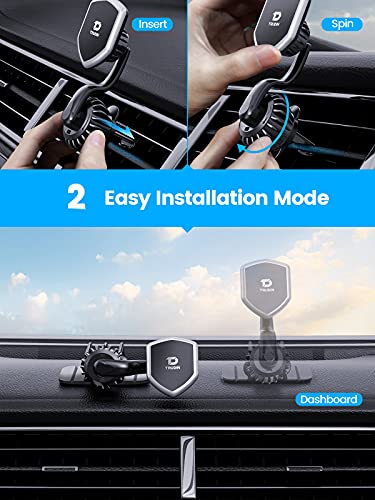 【Military-Grade Magnetic Vent Hook】 Phone Holder for Car【Ultra Sturdy】 Hands-Free Car Phone Holder Mount【Sharp Turns & Bumpy Roads Friendly】 Compatible with iPhone, Samsung,All Smartphones (Long Arm)