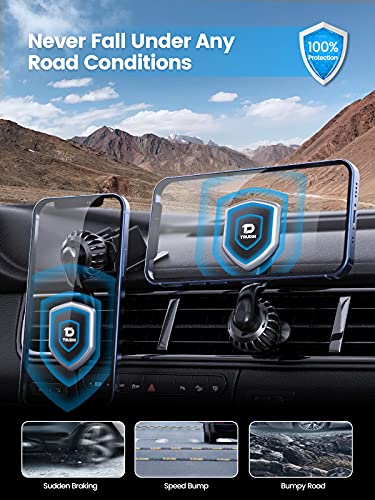 【Military-Grade Magnetic Vent Hook】 Phone Holder for Car【Ultra Sturdy】 Hands-Free Car Phone Holder Mount【Sharp Turns & Bumpy Roads Friendly】 Compatible with iPhone, Samsung,All Smartphones (Long Arm)