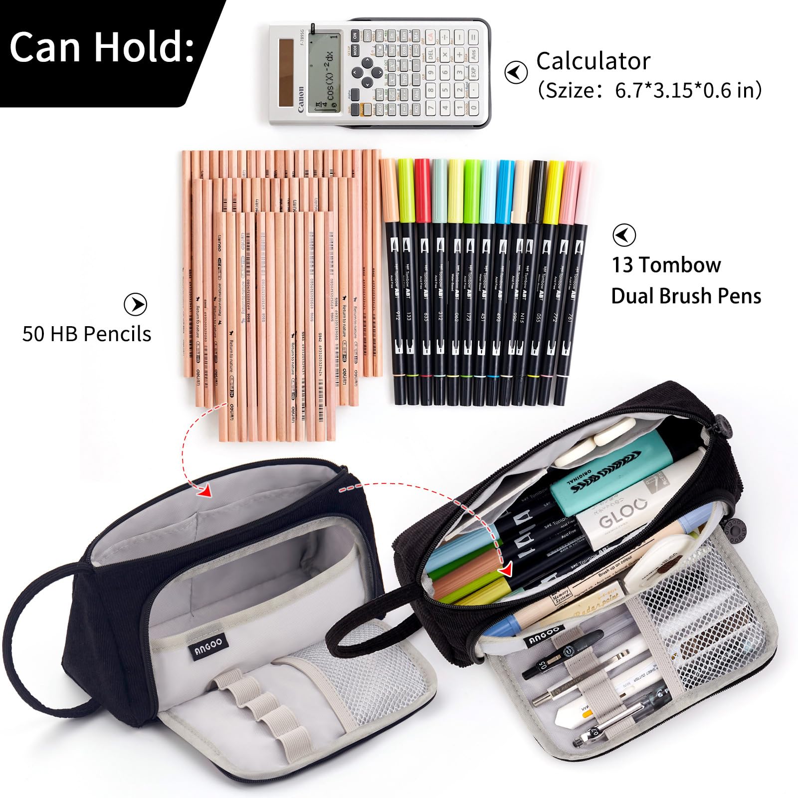 EASTHILL Large Capacity Pencil Case Multi-slot Pen Bag Pouch Holder For Middle High School Office College Girl Adult Simple Storage Case Pink