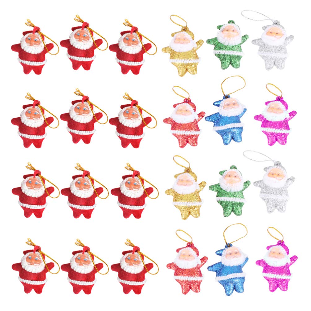 BESPORTBLE 24pcs Mini Santa Claus Ornaments Glitter Santa Doll Pendant Xmas Tree Hanging Decoration for Christmas Tree Decorations Party Bag Filler Red Colorful