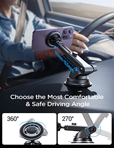 LISEN Compatible for Magsafe Car Mount for iPhone, 16 Strong Permanent Magnets Dashboard Phone Holder [Super Suction] iPhone Magsafe Car Mount Fit for iPhone 14 13 12 Pro Mini Magsafe Case All Phones