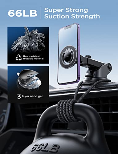LISEN Compatible for Magsafe Car Mount for iPhone, 16 Strong Permanent Magnets Dashboard Phone Holder [Super Suction] iPhone Magsafe Car Mount Fit for iPhone 14 13 12 Pro Mini Magsafe Case All Phones