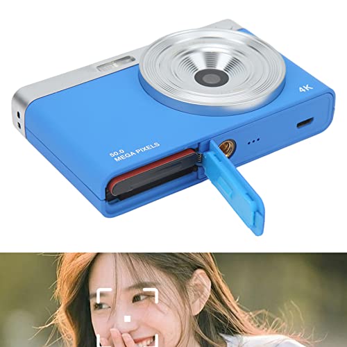 plplaaoo 4K Digital Camera,2.88in IPS HD Mirrorless Digital Camera for Photography and Video,AF Autofocus 16X Zoom 50MP Vlogging Camera,with LED Fill Light,Hand Strap,for Beginner (Blue)